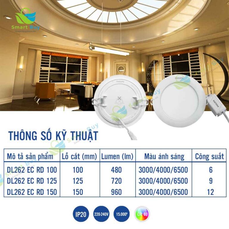 Đèn led âm trần Philips DL262 - 6W, 9W, 12W